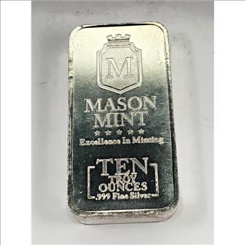 Ten Troy Ounces .999 Fine Silver Bar*Mason Mint | Property Room