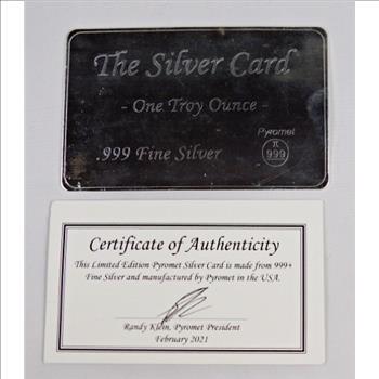 The Silver Card*One Troy Ounce .999 Fine Silver*In Protective Sleeve ...