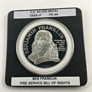 US Proof Silver Medal*Ben Franklin-Fire Service Bill of Rights*DCAM*In ...