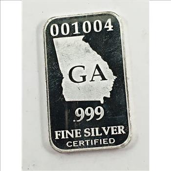 US State of Georgia Silver Bar*Full Troy Oz.*.999 Fine Certified Silver ...