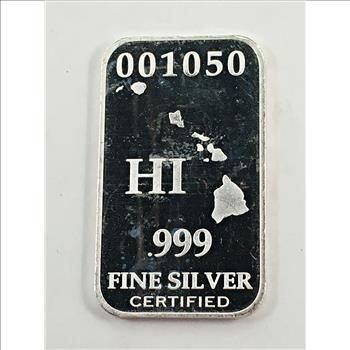 US State of Hawaii Silver Bar*Full Troy Oz.*.999 Fine Certified Silver ...