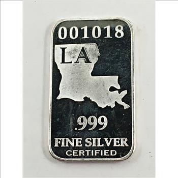 US State of Louisiana Silver Bar*Full Troy Oz.*.999 Fine Certified ...