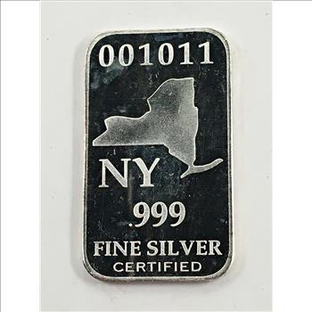 US State of New York Silver Bar*Full Troy Oz.*.999 Fine Certified ...