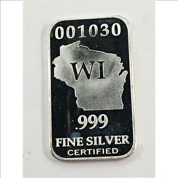 US State of Wisconsin Silver Bar*Full Troy Oz.*.999 Fine Certified ...