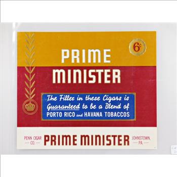 Vintage New/Unused PRIME MINISTER Box Label*7" X 8"*Made For Wooden ...