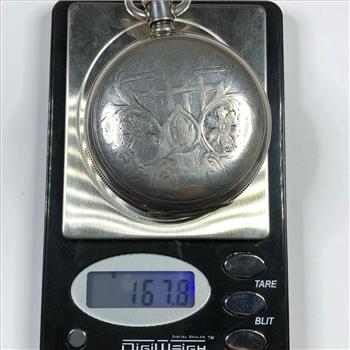 Vintage Sterling Silver Elgin Engraved Pocket Watch - 167.5 Grams Total ...