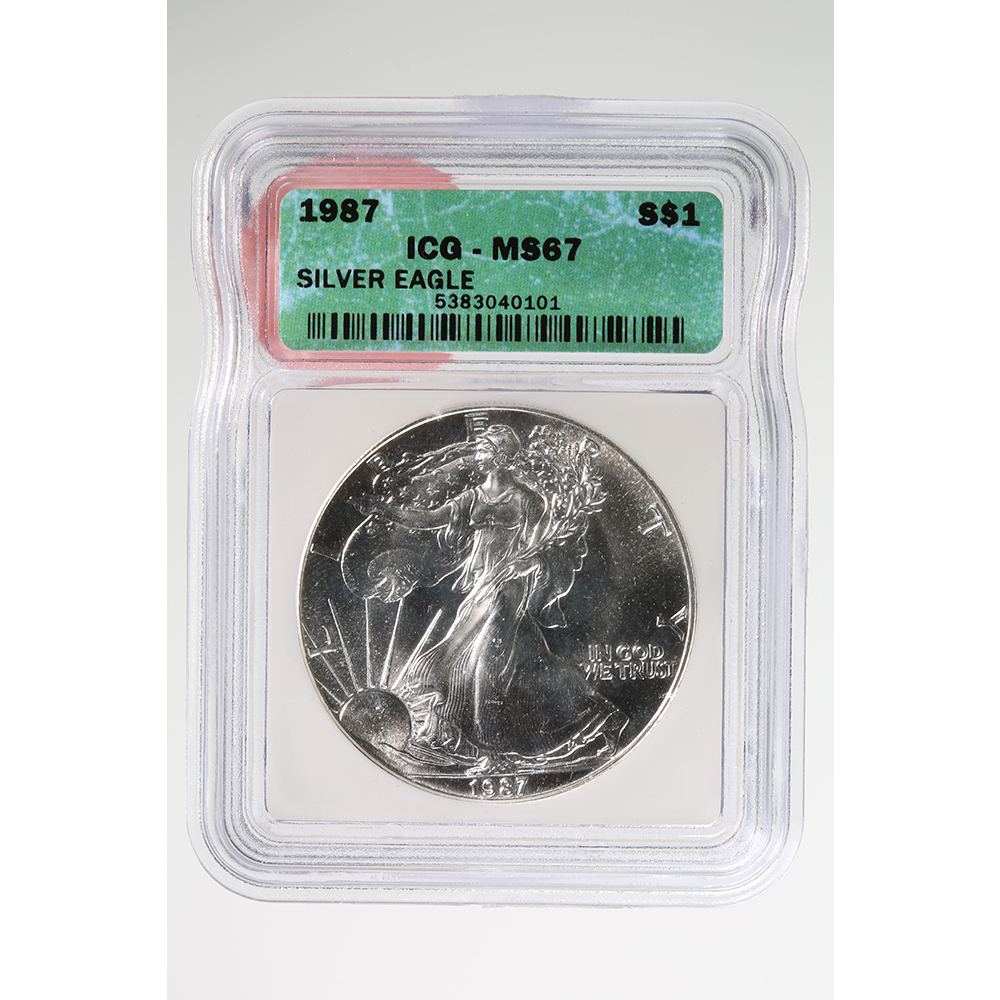 Silver 1oz American Eagle 1987 MS67 ICG | Property Room