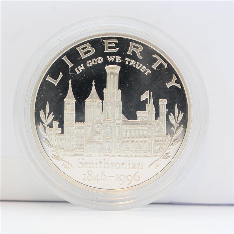 1996 Proof Silver Dollar Smithsonian 150th Anniv. Commemorative Coin ...
