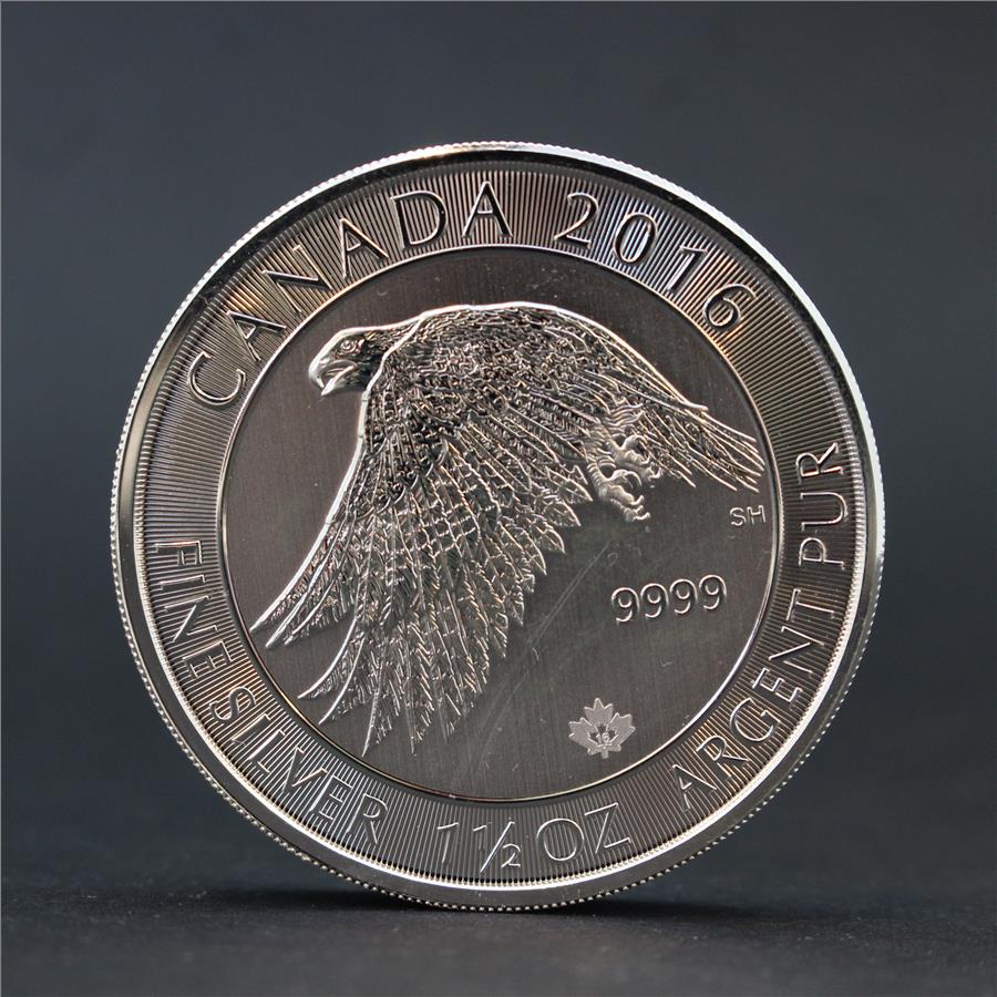 2016 1.5 Oz .9999 Fine Silver Canadian Snow Falcon 8 Dollar Coin ...