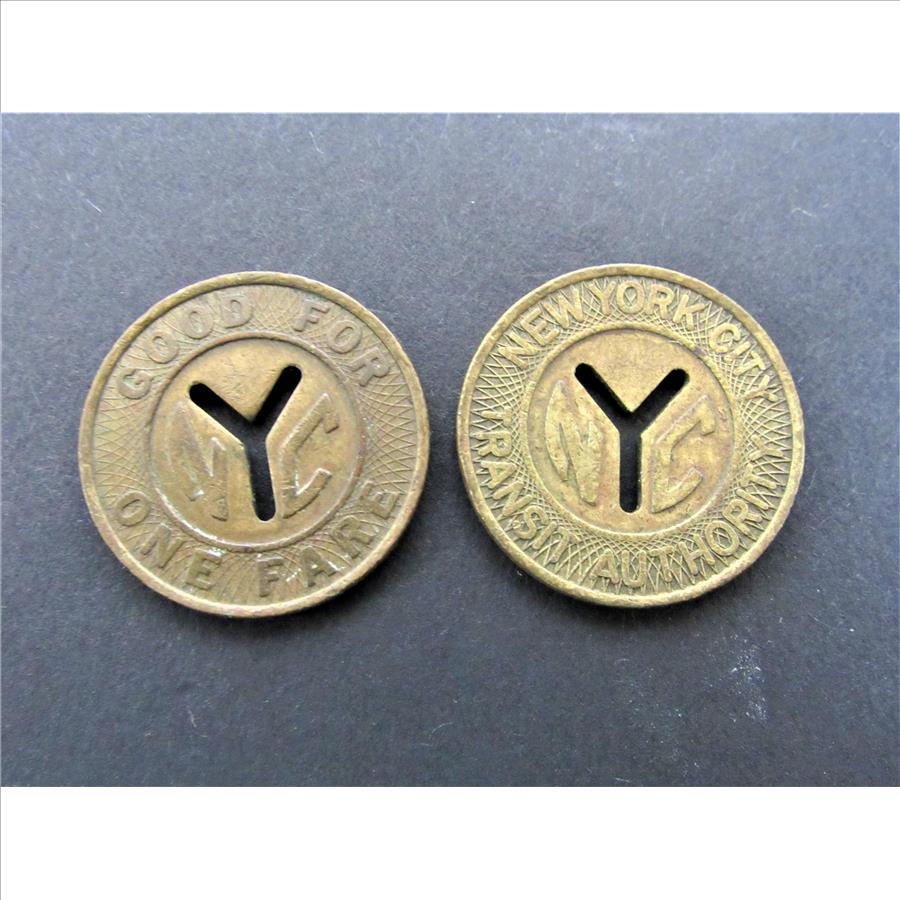 Pair of New York City Subway Tokens "Y" Cutout 1950s-1970s | Property Room