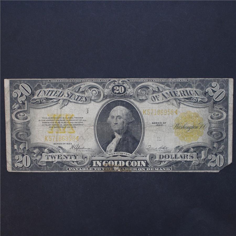 Series of 1922 20 Dollars in Gold Coin Certificate (P2) | Property Room