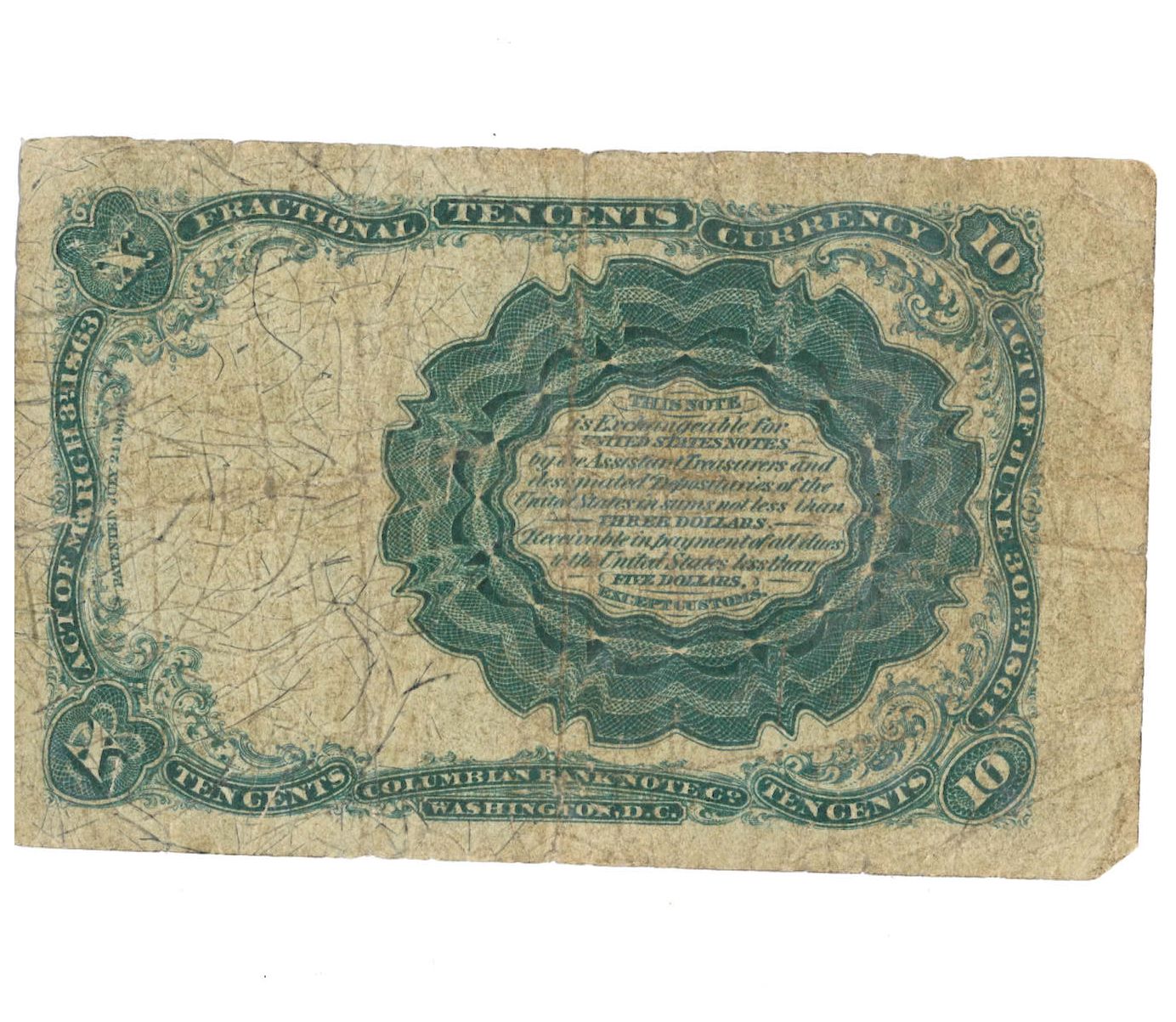 10 Cents Series of 1874 Fractional Currency Columbian Bank Note of ...