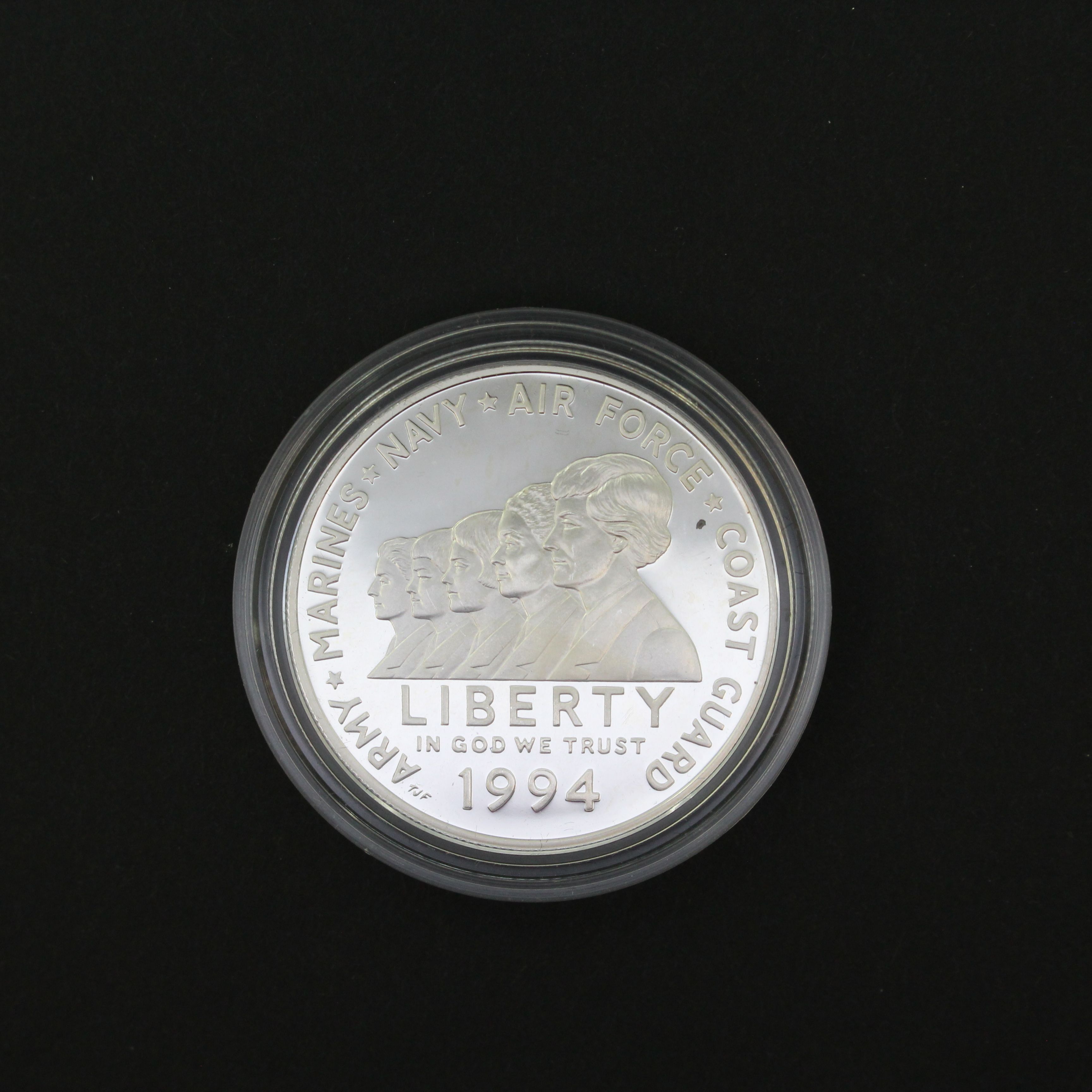 1994-W Silver Proof $1 Women in Military Service Commemorative Coin ...