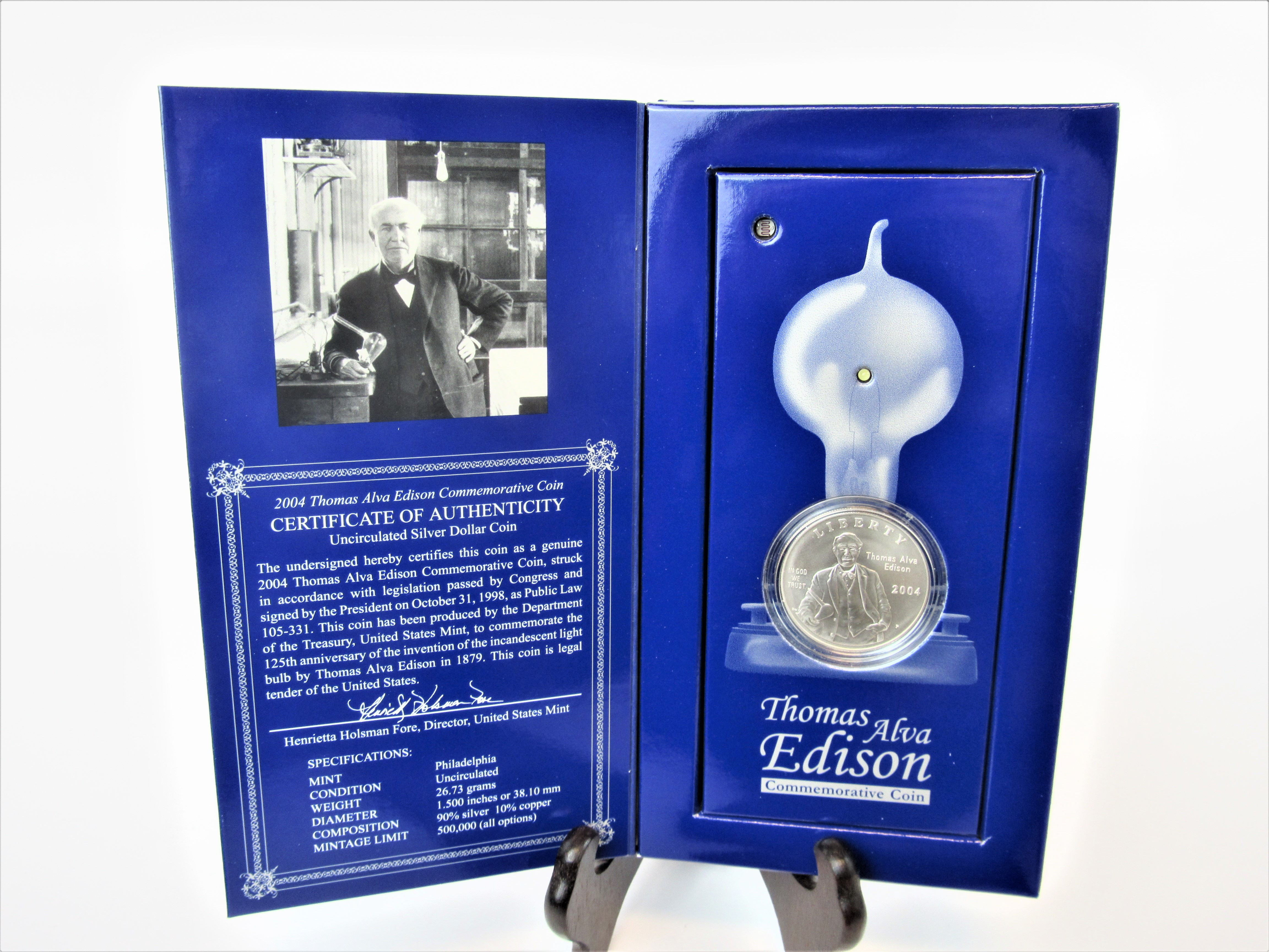 2004 Thomas Edison Commemorative Silver Coin Set Special Box w COA ...
