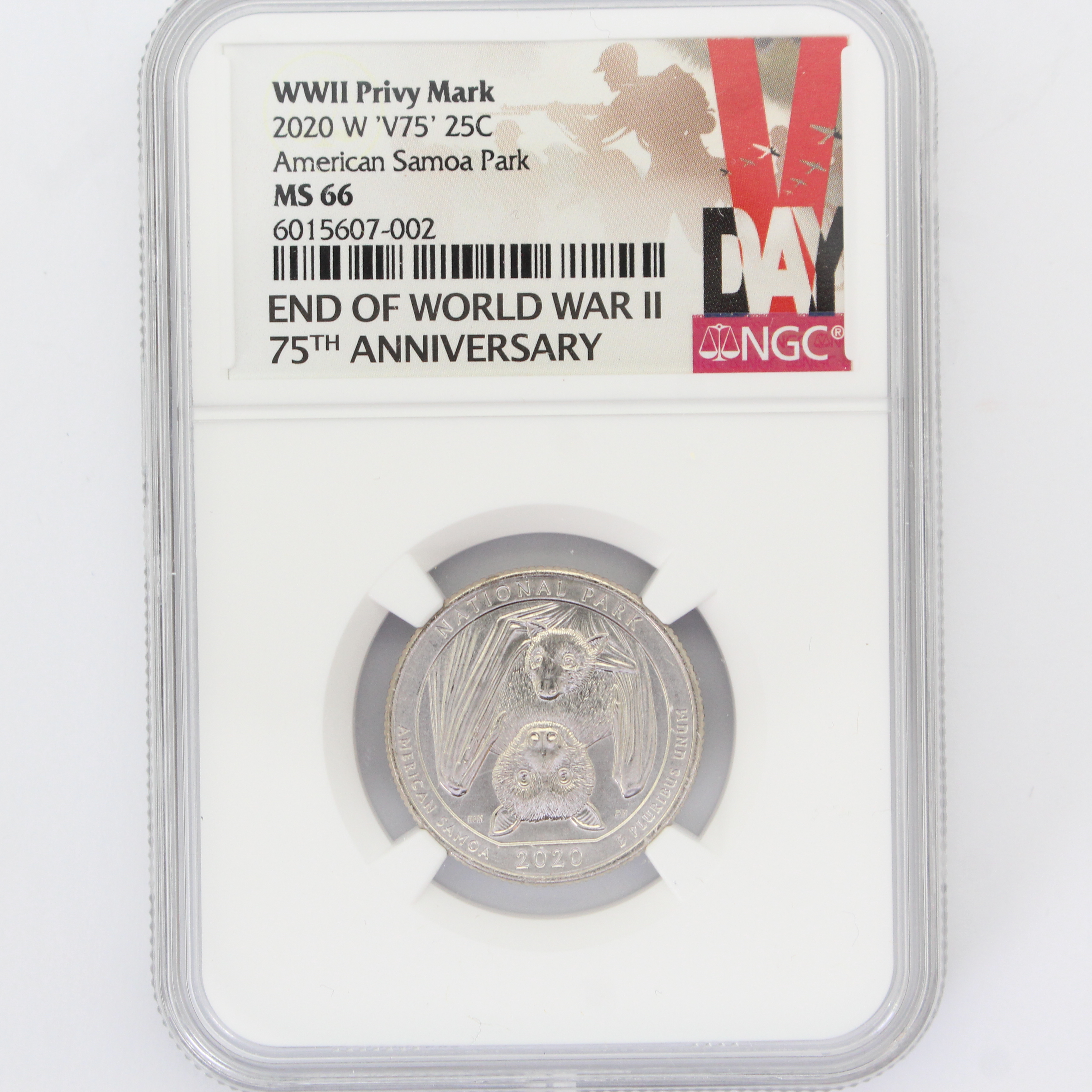 2020-W WWII Privy Mark 'V75' 25c Am. Samoa Park MS66 75th Anniv. End of ...