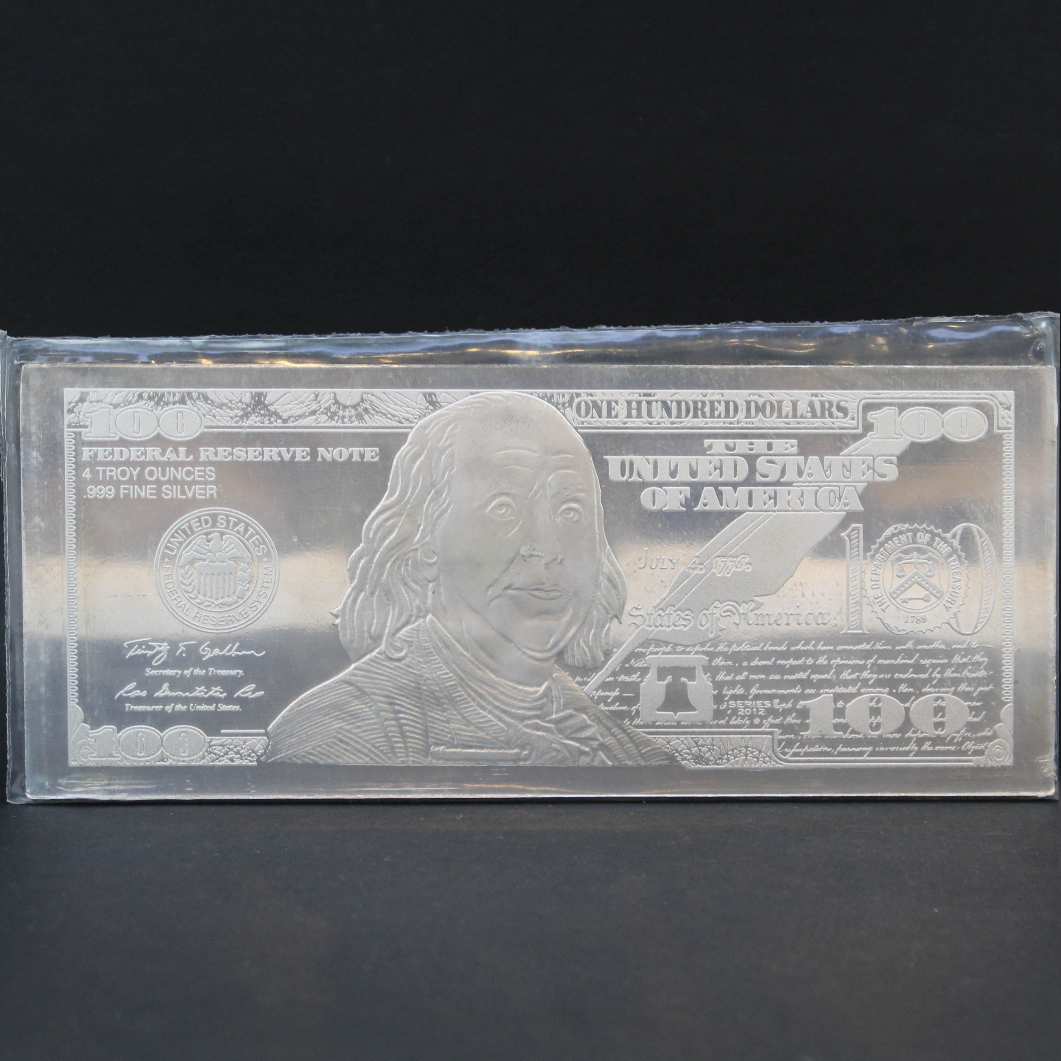 4 Troy Oz .999 Fine Silver Bar Franklin $100 Federal Reserve Note ...