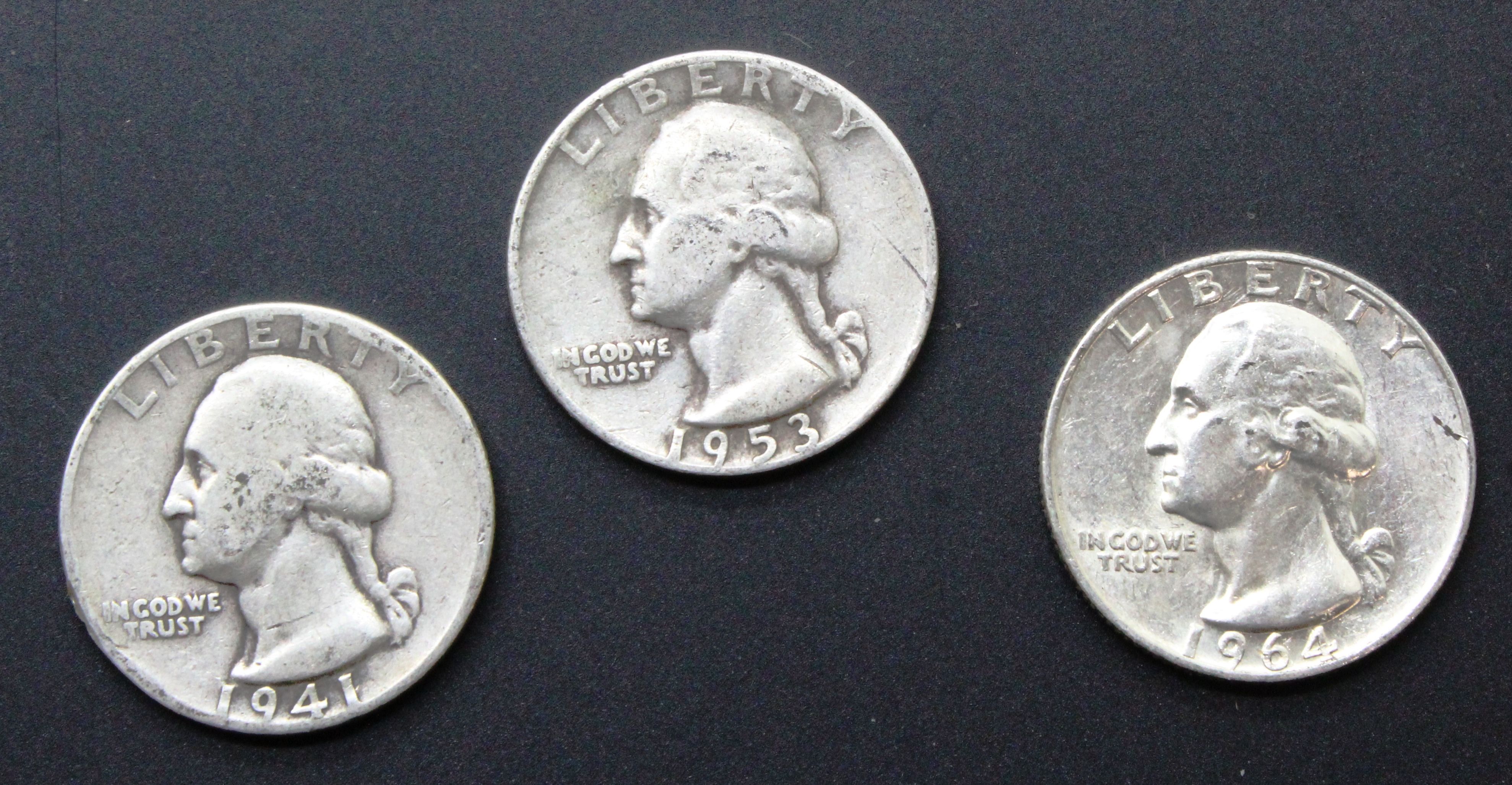 90% Silver US Quarters, Lot of 3 Random Date Circulated Condition ...