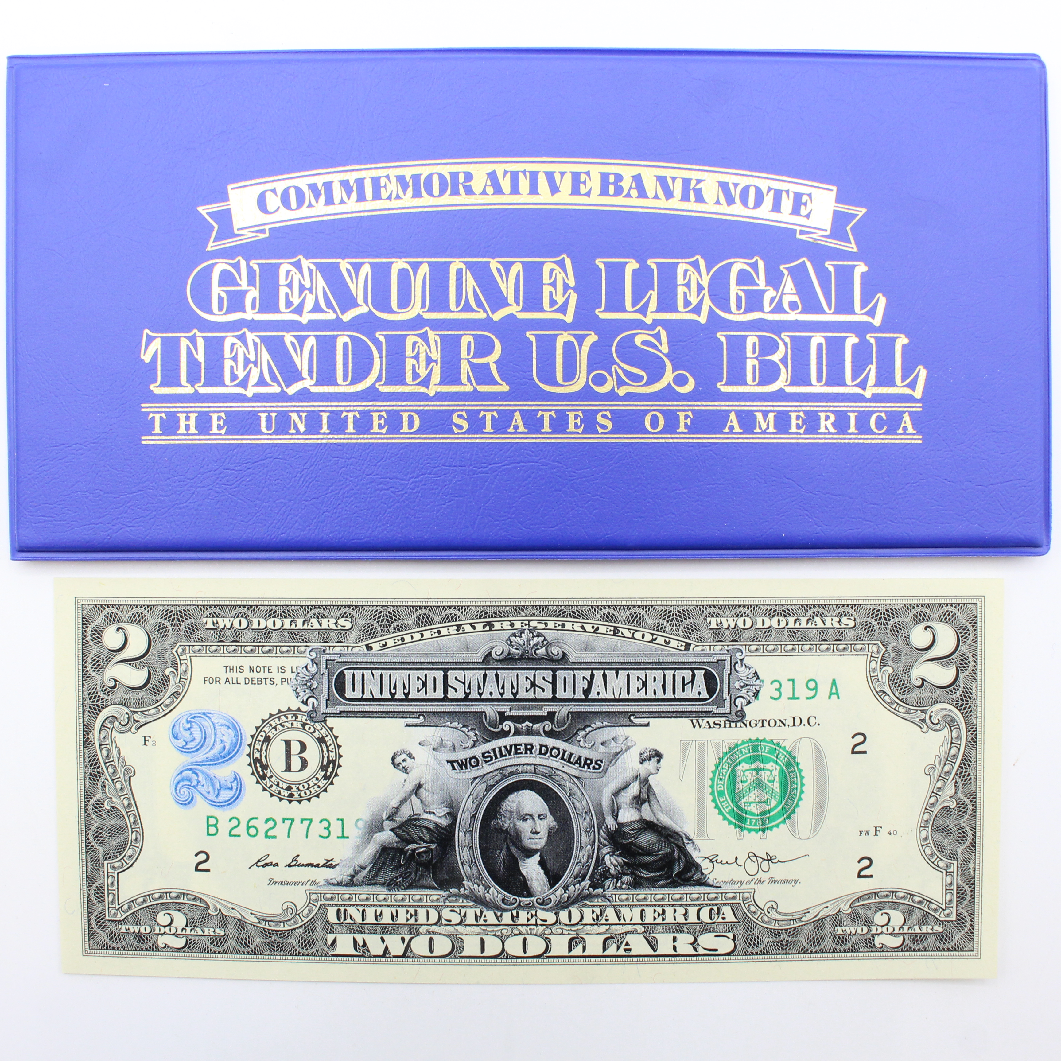 George Washington Commemorative $2 Bank Note Enhanced 1899 $2 Silver ...