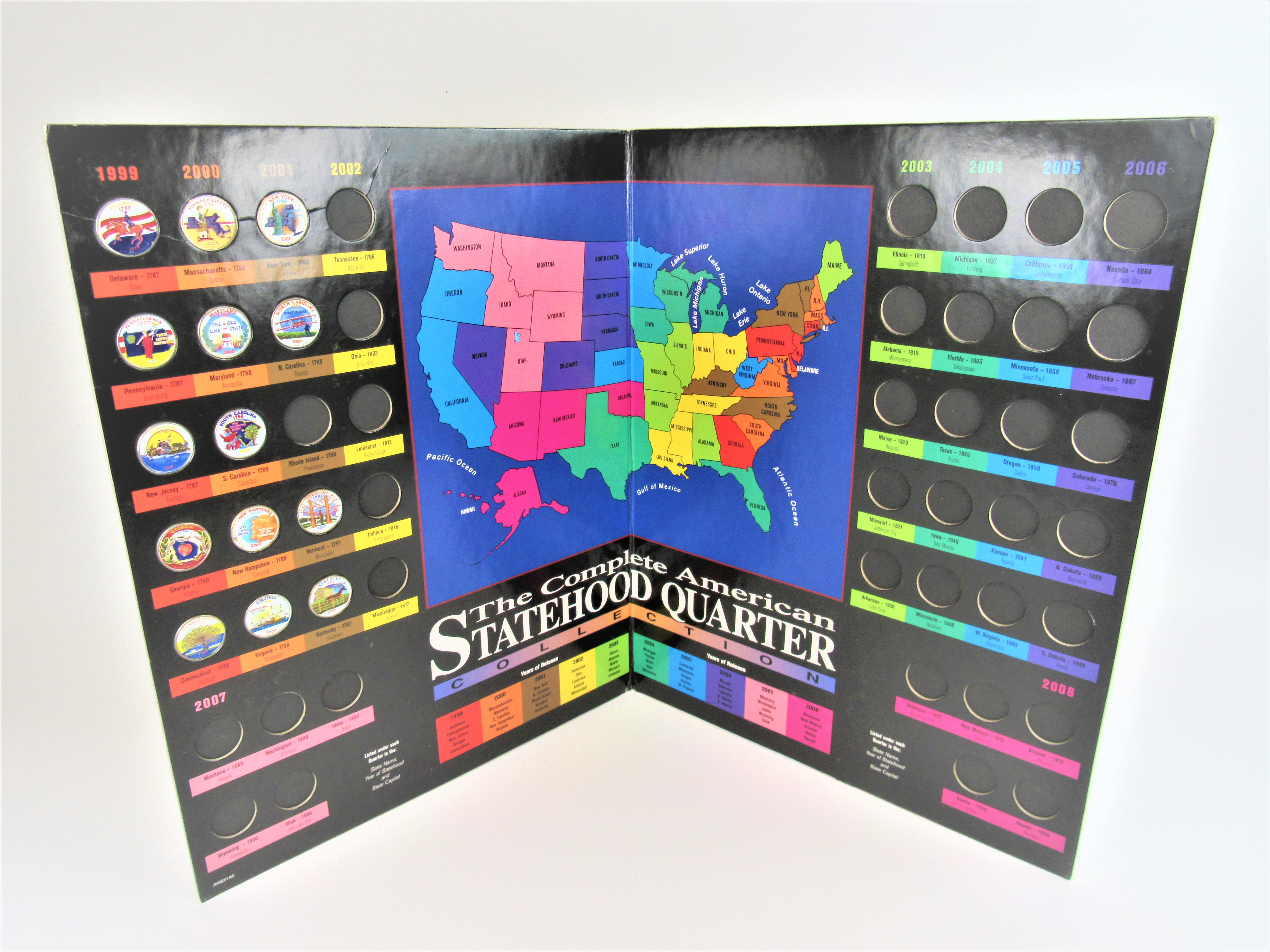 State Quarter Map Colorized Statehood Coins *Incomplete (092 ...