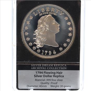 1794 99% Silver Flowing Hair Silver Dollar Replica Proof (Y) | Property ...
