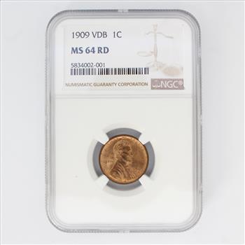 1909 VDB Red Lincoln Penny NGC MS 64 RD (001) | Property Room