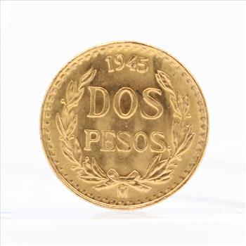 1945 Mexico Gold 2 Pesos Raw Coin .0482 AGW | Property Room