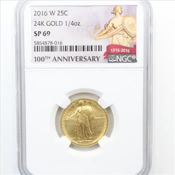 2016-W 1/4 oz 24K Gold Standing Liberty 25c 100th Anniversary NGC SP 69 ...