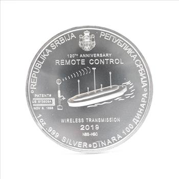 2019 1 oz .999 Silver Serbia 100D Nikola Tesla Remote Control 120th ...