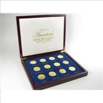 America Most Beautiful Gold-Plated Coin Wooden Box Set (81) | Property Room