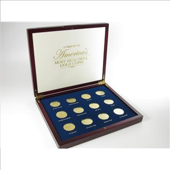 America Most Beautiful Gold-Plated Coin Wooden Box Set (82) | Property Room