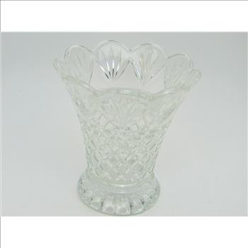 Clear Glass Crystal Vase Diamond Pattern Ruffled Top | Property Room