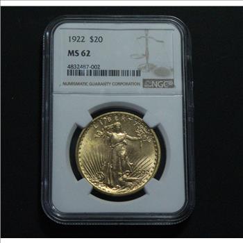 MS62 1922 $20 Saint-Gaudens Gold Double Eagle NGC Graded | Property Room
