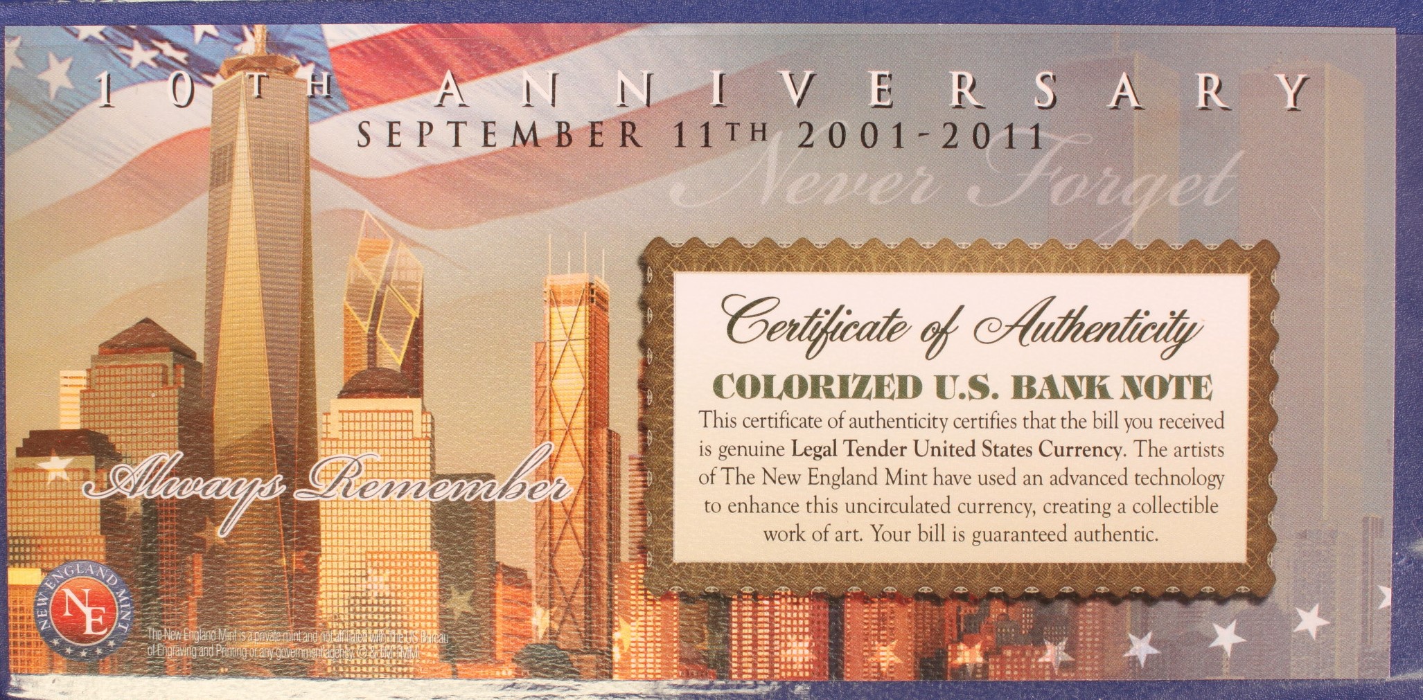 Series 2003 A US $2 Colorized Commemorative Note 10th Anniversary Sept ...