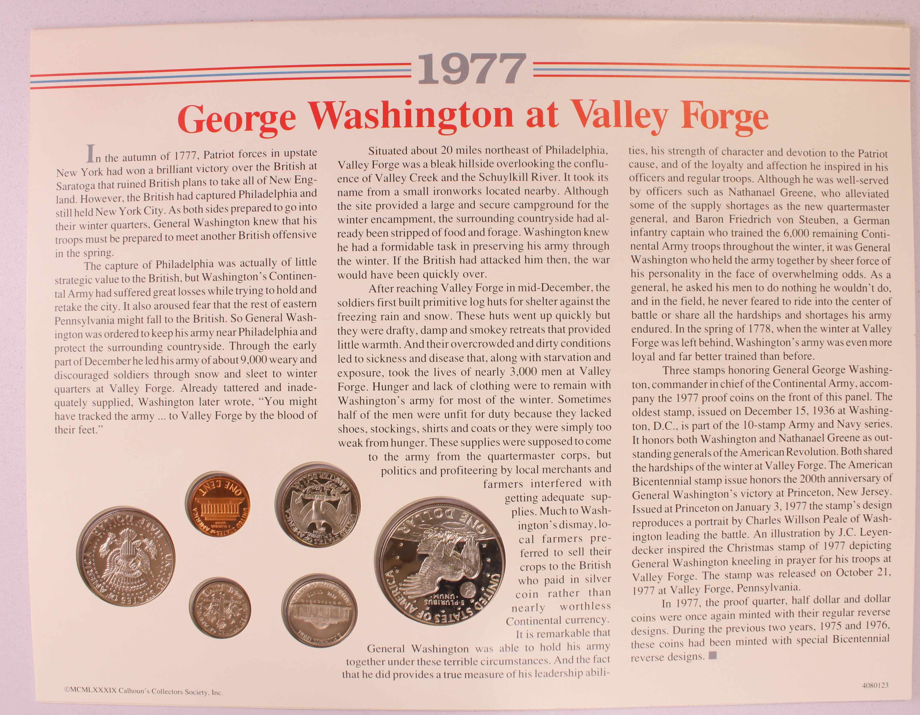 1977 US George Washington at Valley Forge Complete Coin and Stamp Set ...