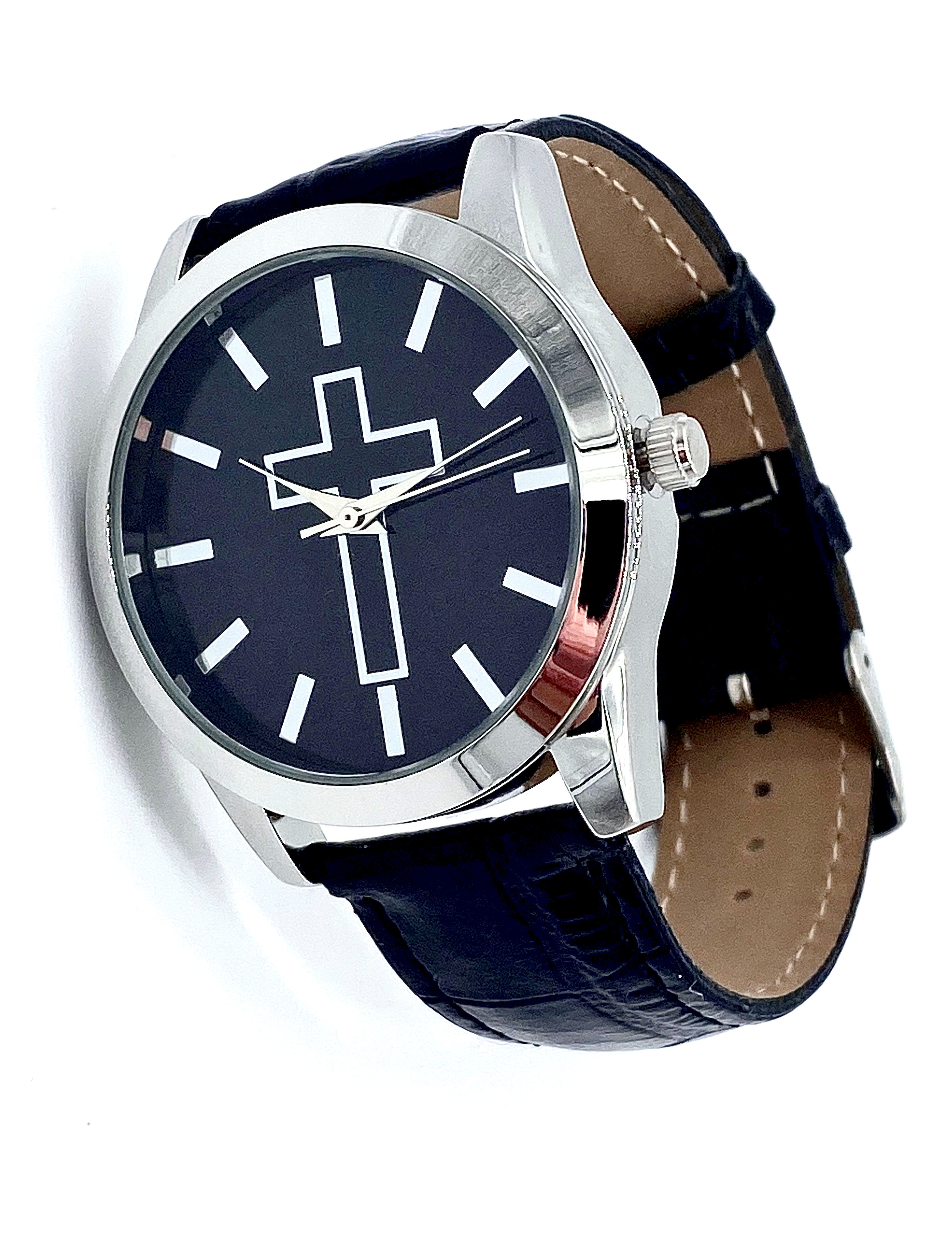 Avon Men's Signature Collection Round Black Religious Cross Wristwatch ...