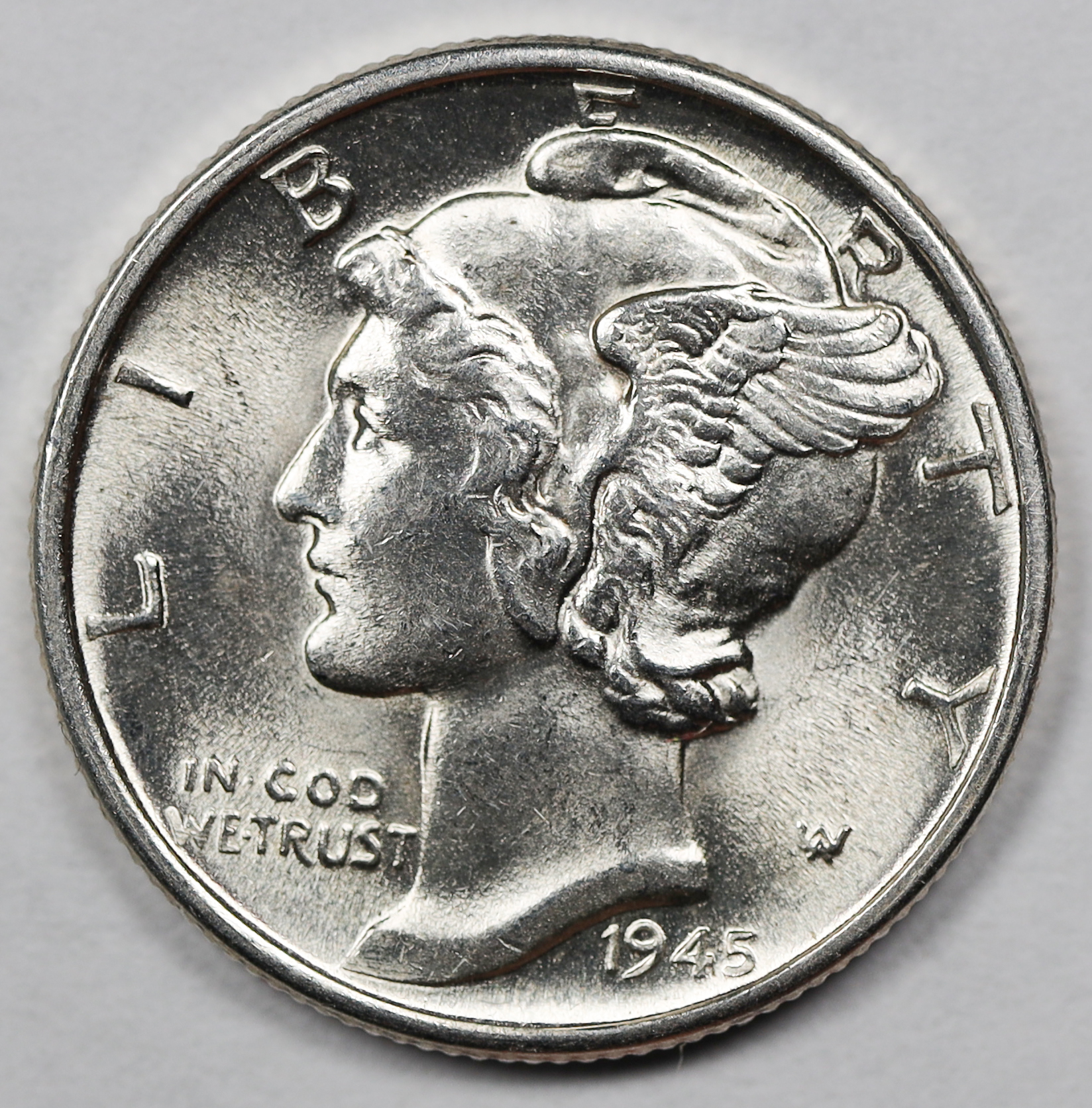 1945-D Full Split Bands Silver Mercury Dime - High Grade | Property Room