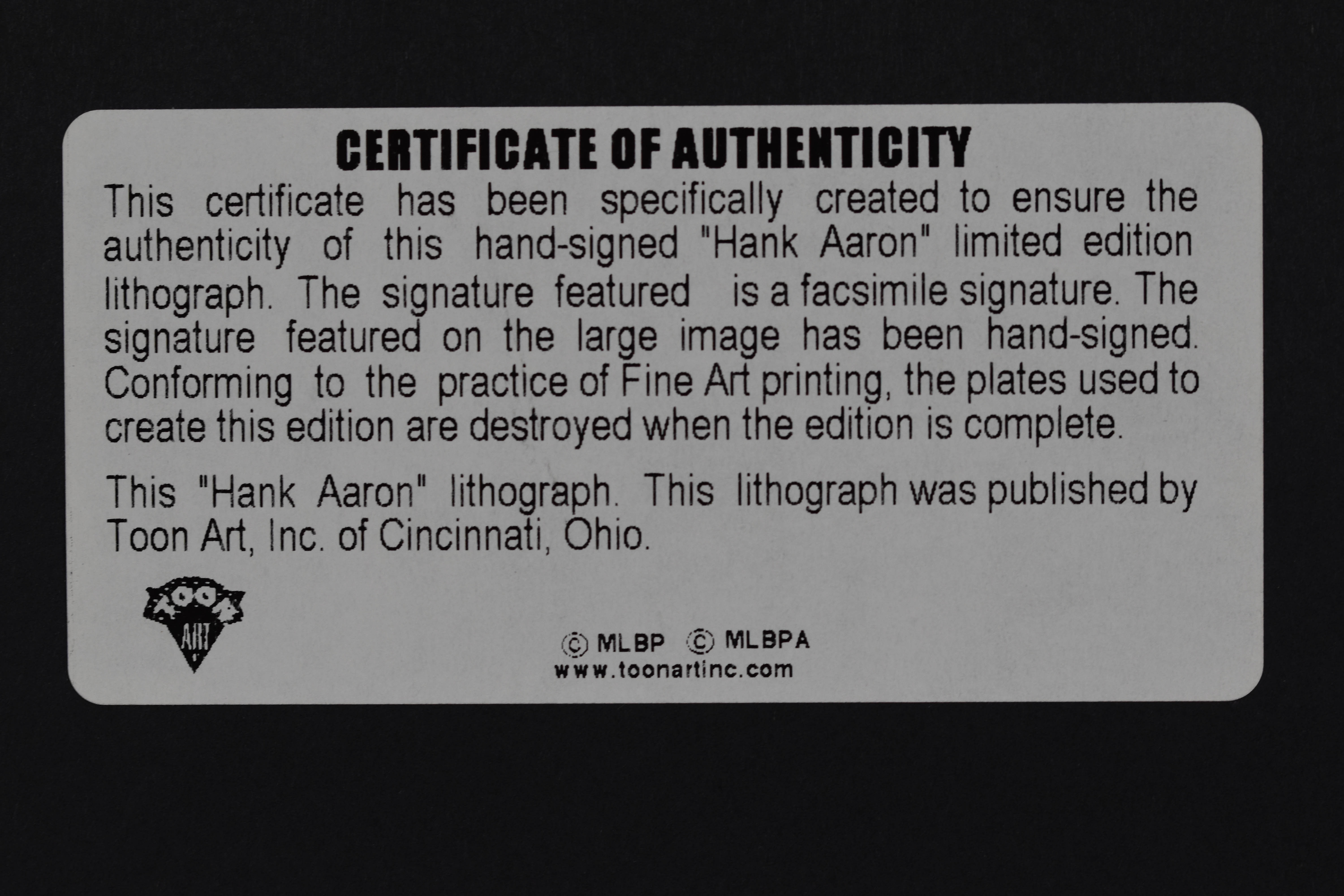 Hank Aaron-Framed Limited Edition Lithograph - Facsimile Signature ...