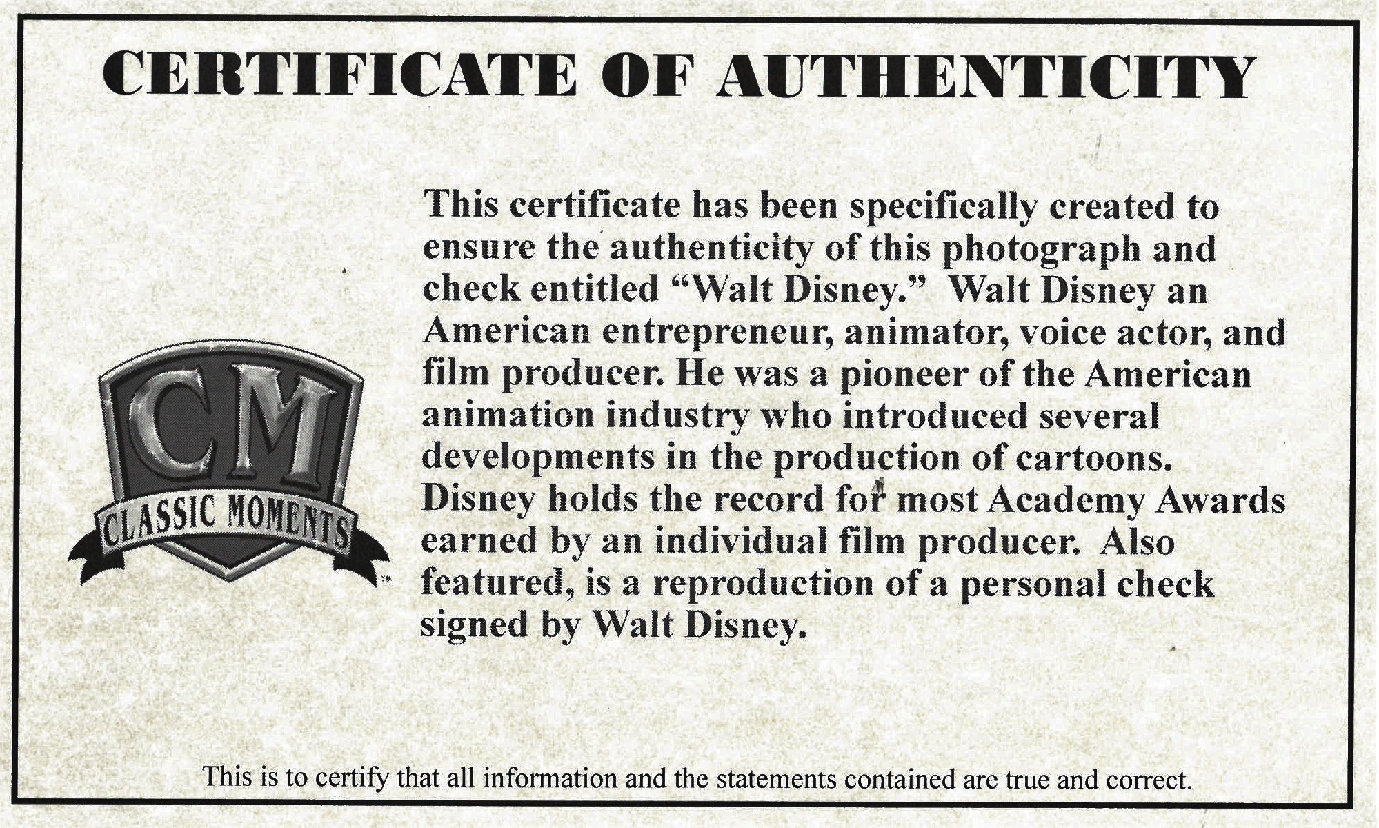 Walt Disney with Reproduction Check | Property Room