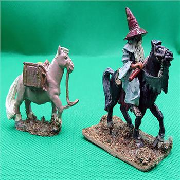 Hand-painted Miniature Gaming Figurine ~ Wizard, Steed & Supply Donkey ...
