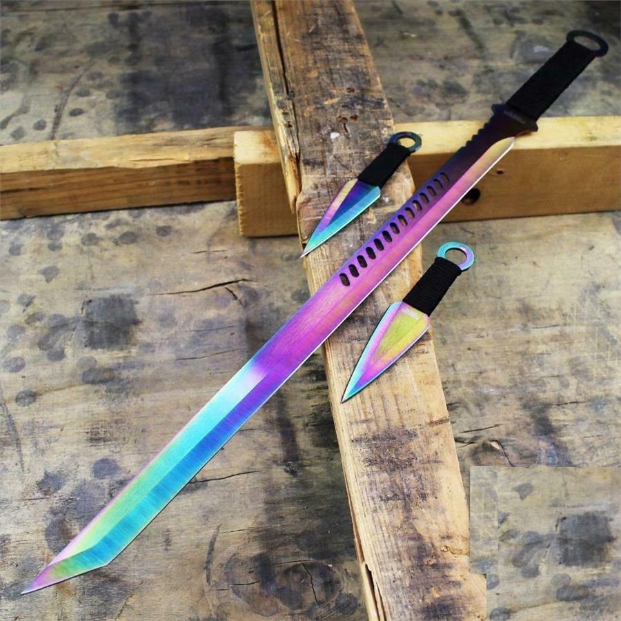 28" Rainbow Ninja Sword With Throwing Knives | Property Room