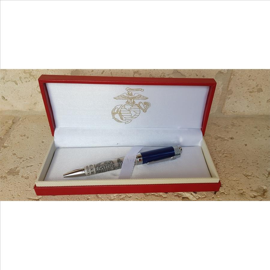 US Marines USMC Pewter Ballpoint Pen Gift Set BLUE | Property Room