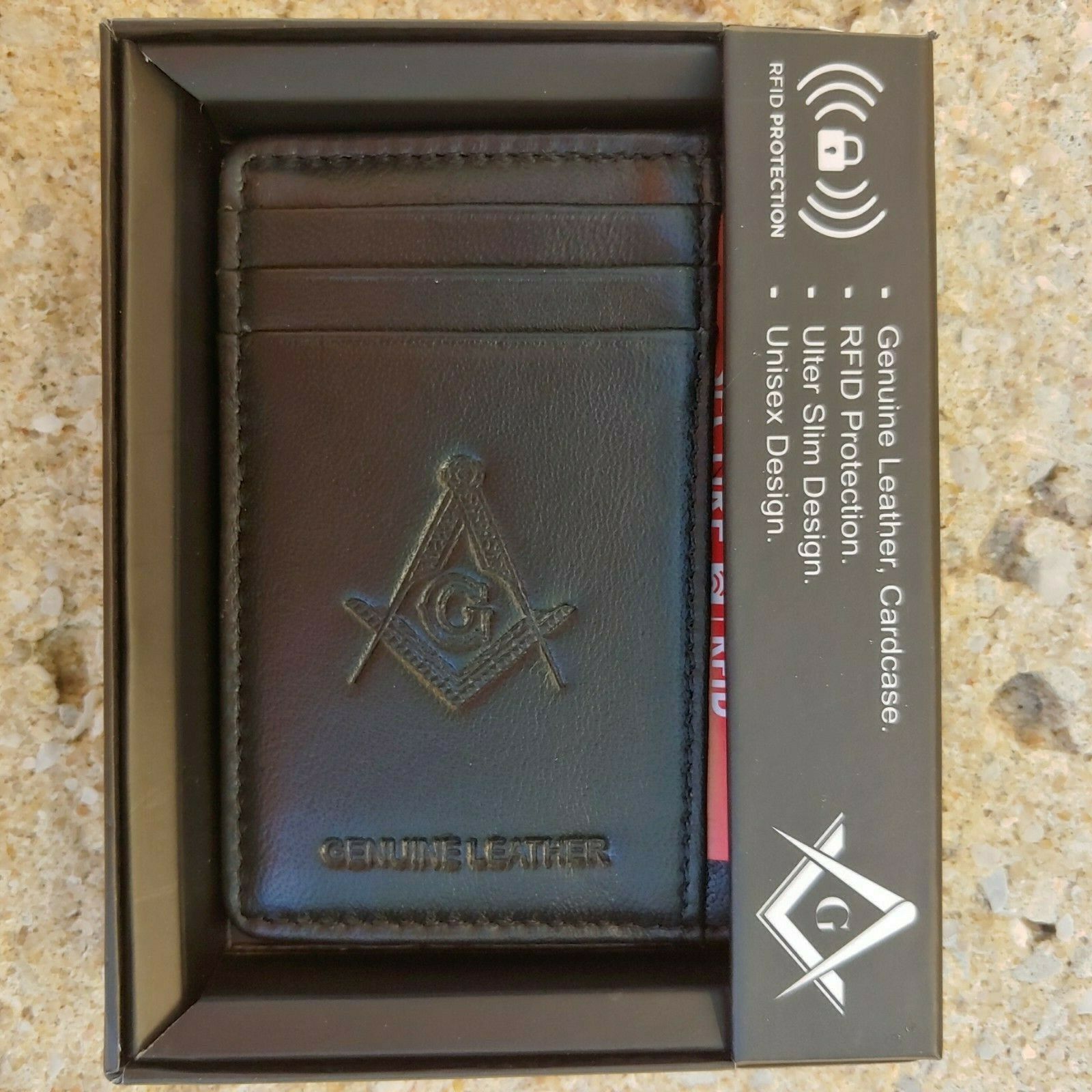 Masonic Black Genuine Leather Slim Wallet | Property Room