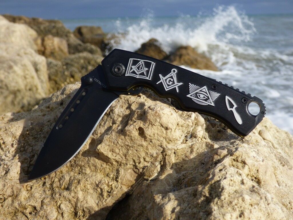 8" Masonic Black Rescue Knife | Property Room