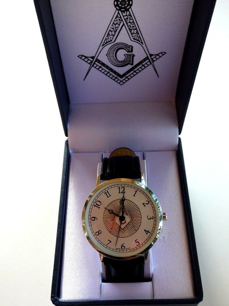 Masonic Watch Leather Band Gold Tone Freemasons | Property Room