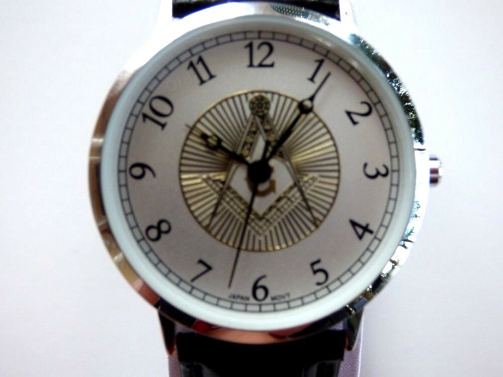 Masonic Watch Leather Band Gold Tone Freemasons | Property Room