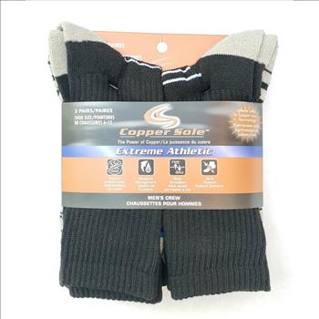 Men's Copper Sole 5 Pc Extreme Athletic Performance Socks Size 6-12 ...