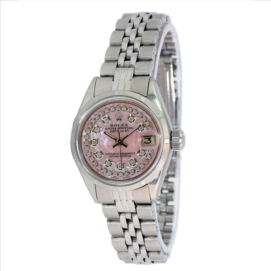 Rolex Lady Datejust Pink MOP Diamond Dial Engine Turned Bezel 26mm ...