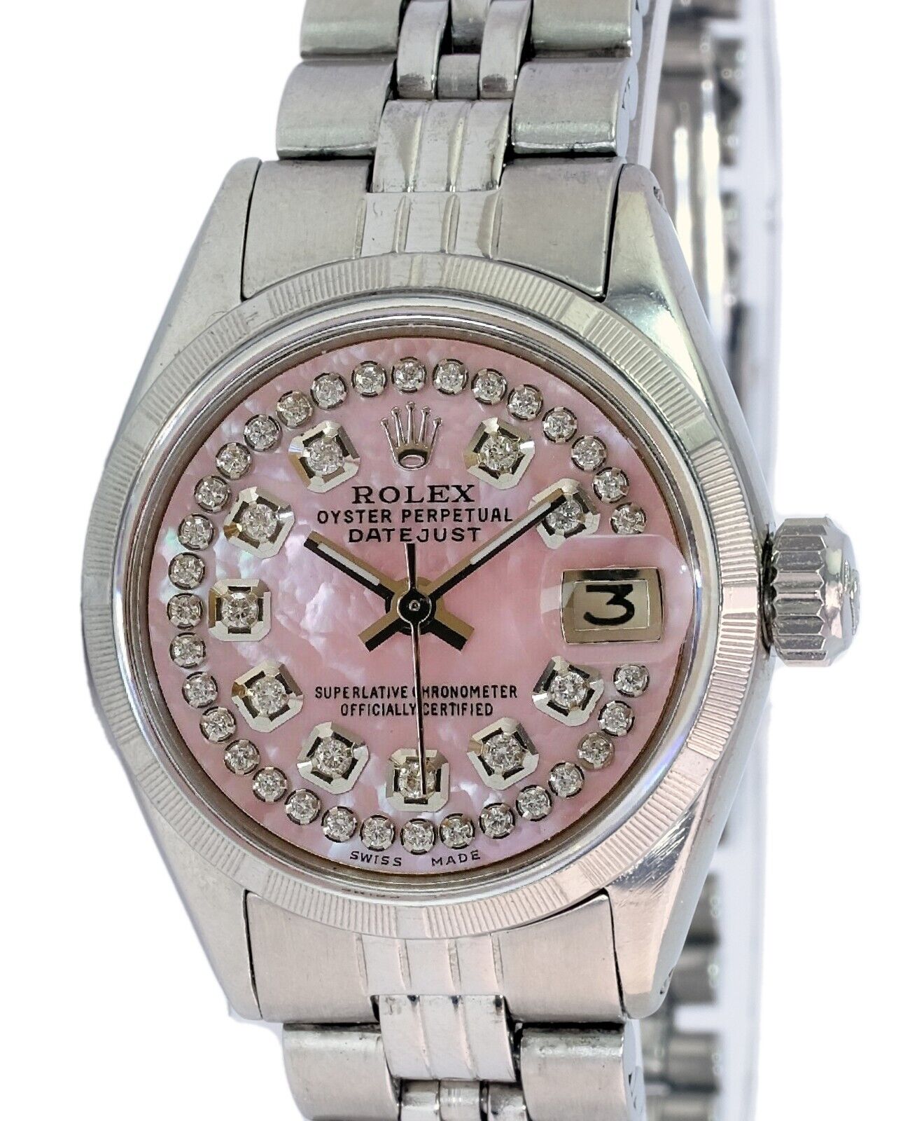 Rolex Lady Datejust Pink MOP Diamond Dial Engine Turned Bezel 26mm ...
