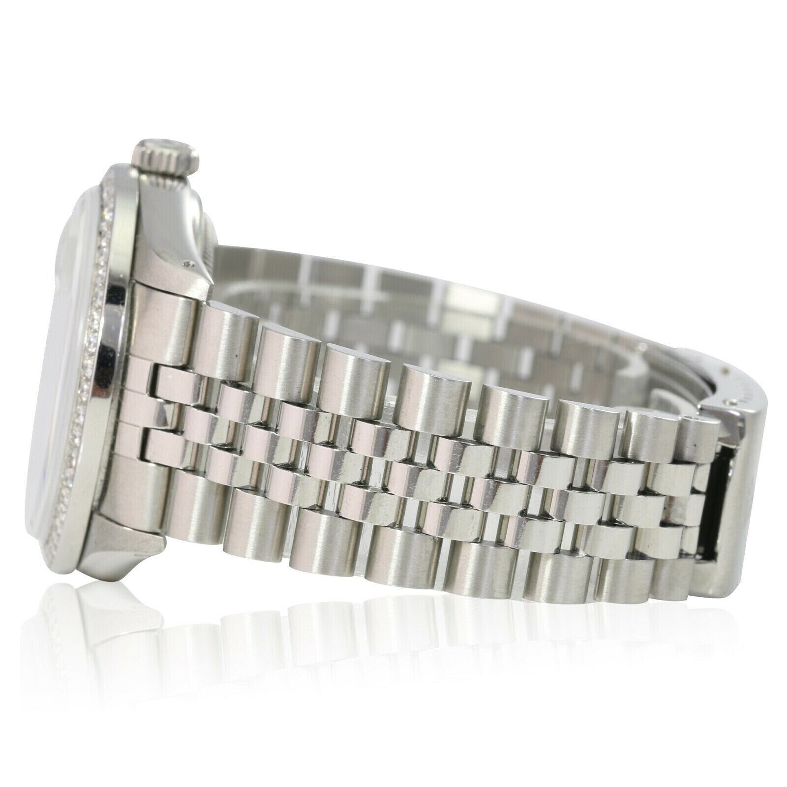 ROLEX DATEJUST S STEEL CUSTOM POWDER BLUE DIAL DIAMOND BEZEL 36MM WATCH ...