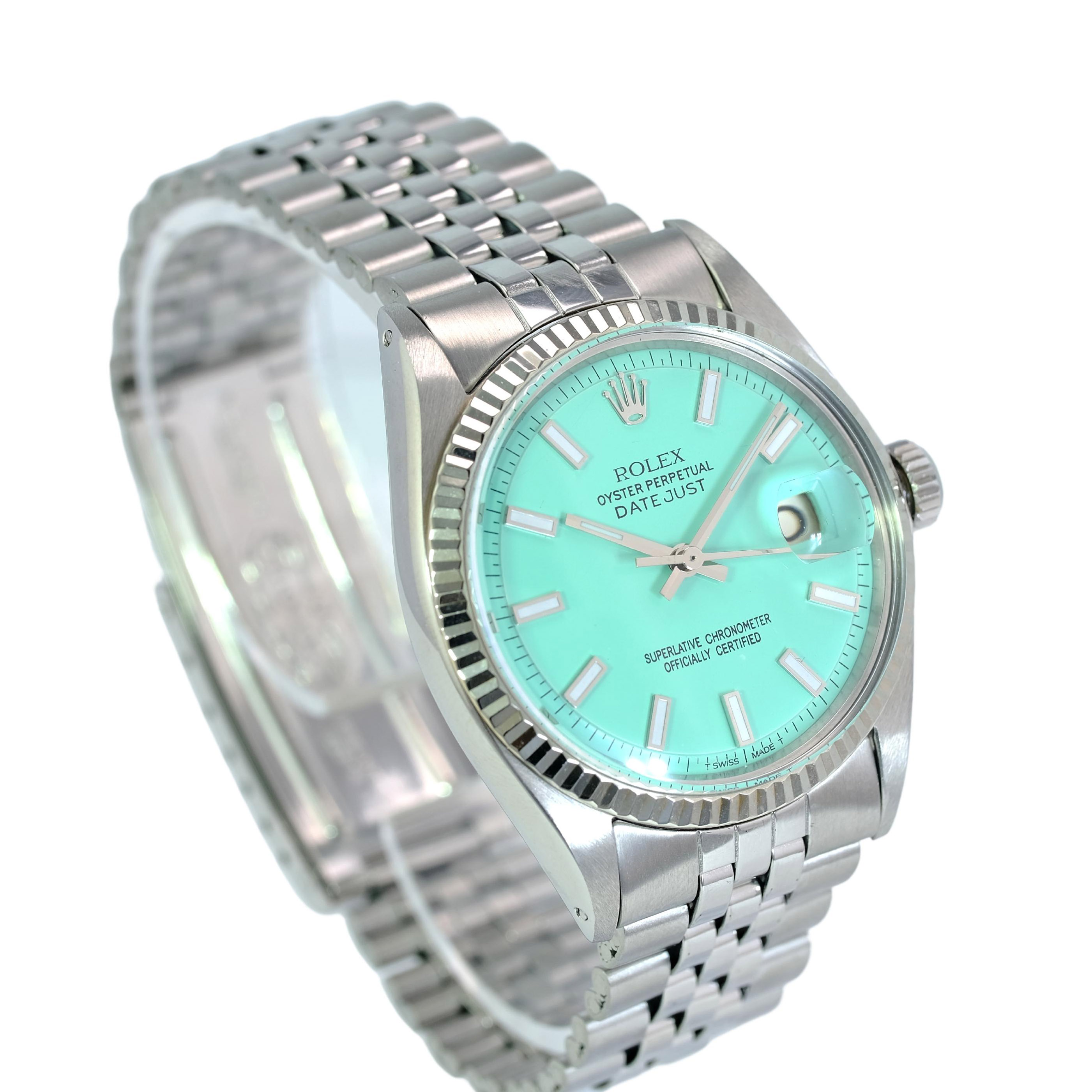 Rolex Datejust 1601 Watch Stainless Steel Powder Blue Index Dial Fluted ...